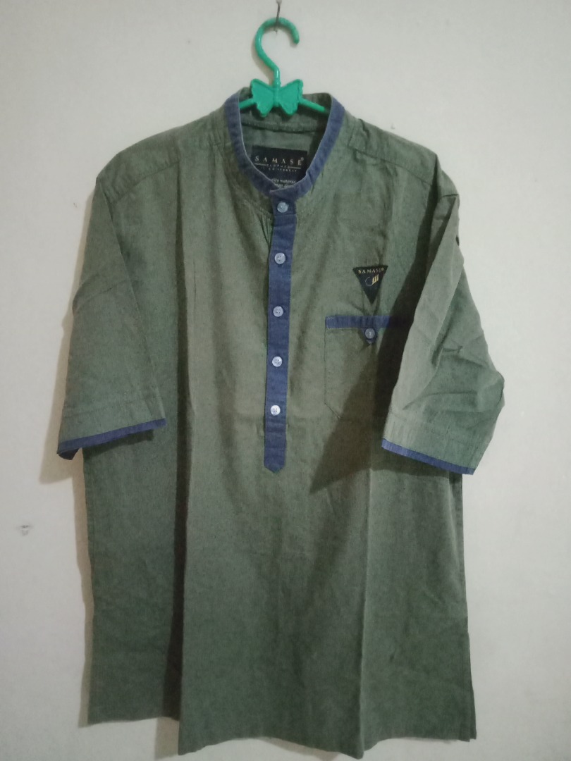 Koko Samase hijau list Biru, Fesyen Pria, Pakaian , Atasan di Carousell