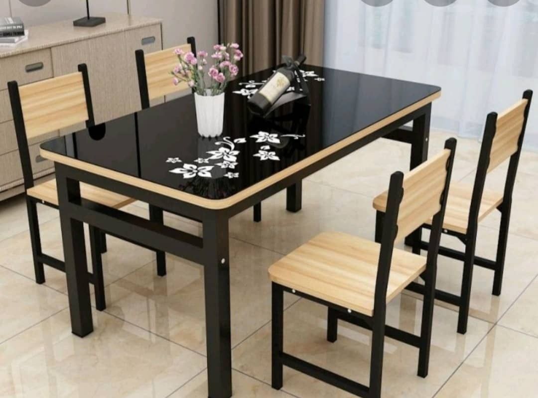 Set meja makan kaca corak bunga 4 kerusi, Furniture & Home Living ...