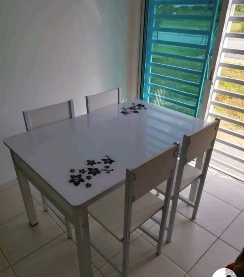 Set meja makan kaca corak bunga 4 kerusi, Furniture & Home Living ...
