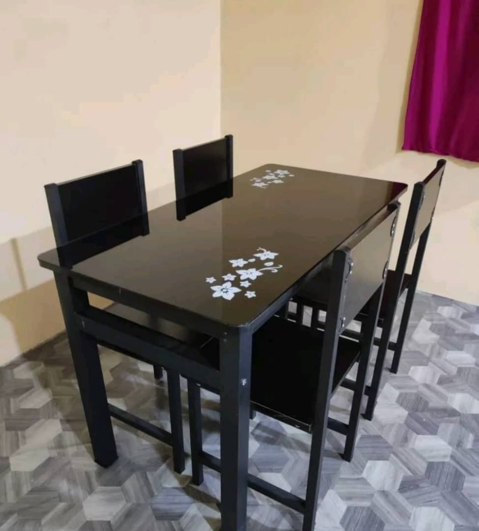 Set meja makan kaca corak bunga 4 kerusi, Furniture & Home Living ...