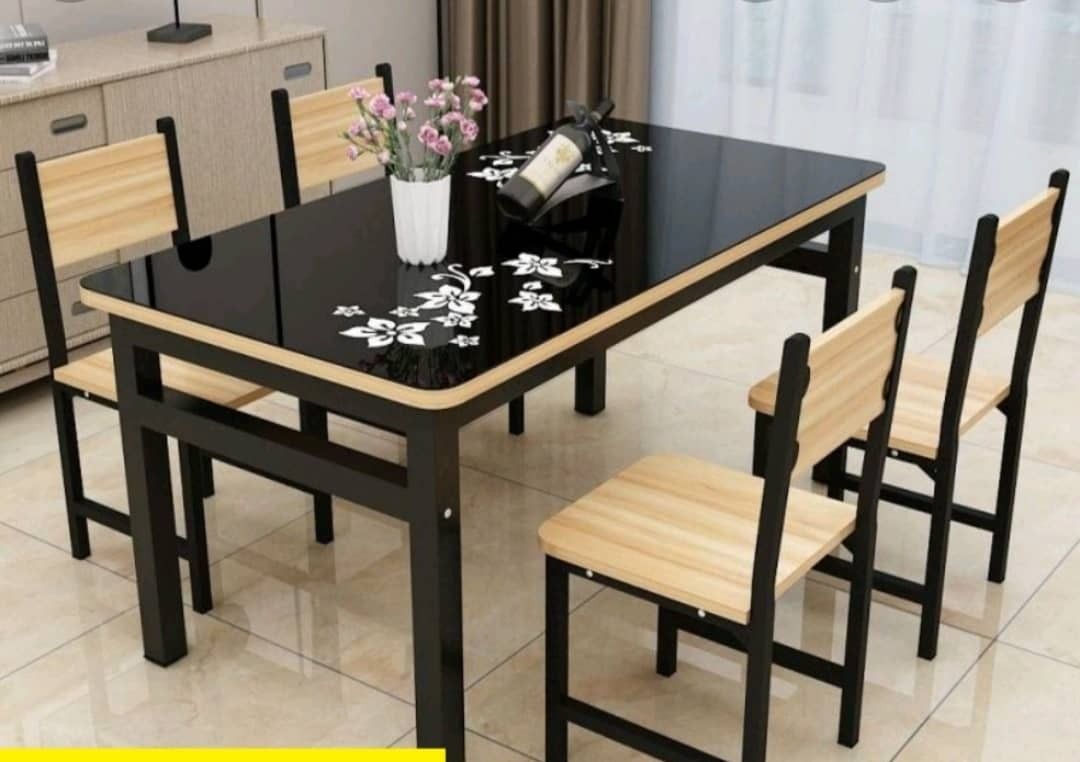 Set meja makan kaca corak bunga 4 kerusi, Furniture & Home Living ...