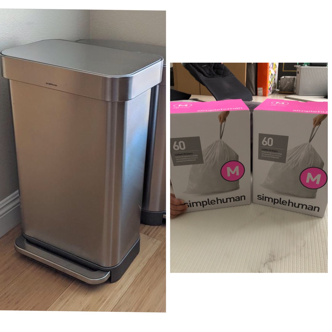 Simplehuman 45L stainless steel rectangular step can with liner pocket ...