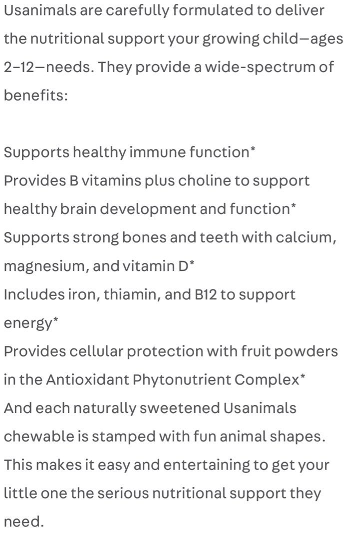 USANA - Usanimals Vitamin & Mineral for Kids, Health & Nutrition ...