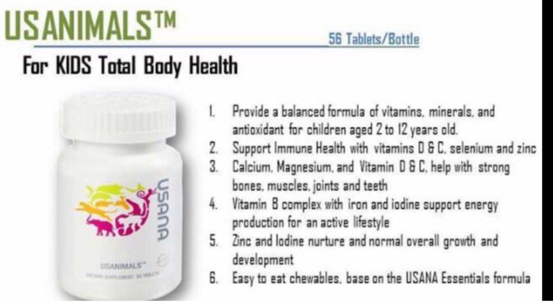 USANA - Usanimals Vitamin & Mineral for Kids, Health & Nutrition ...