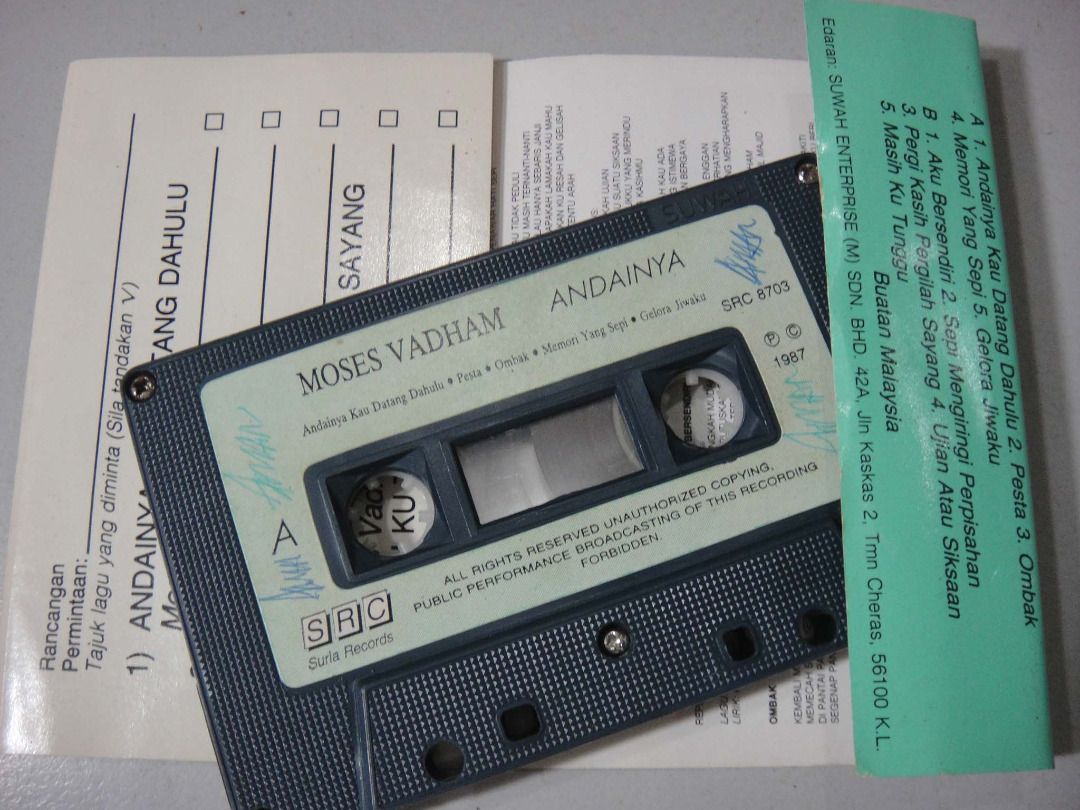 (1622) Kaset Melayu Malay Pop Cassette 1987 MOSES VADHAM "ANDAINYA ...
