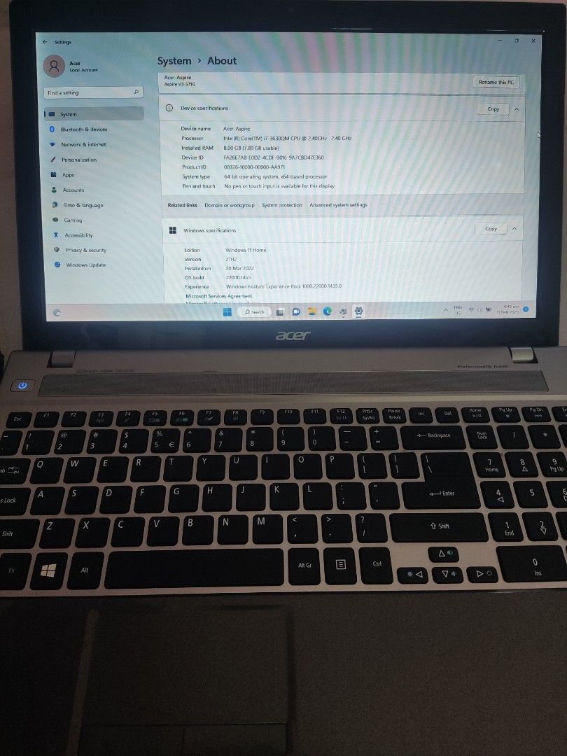 Acer Aspire V3 Laptop i7 processor 8gb ram upgraded to 128GB SSD ...