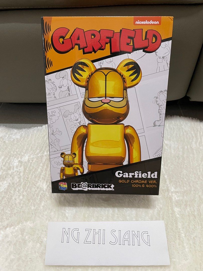 Bearbrick Garfield Gold Chrome 400+100%, Hobbies & Toys, Toys & Games ...