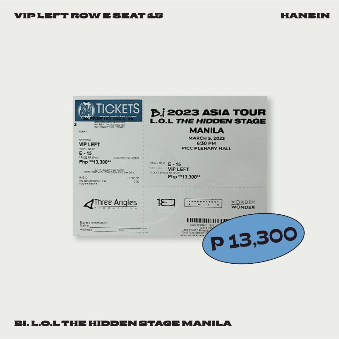 B.I L.O.L The Hidden Stage in Manila VIP Left Row E Seat 15 Ticket ...