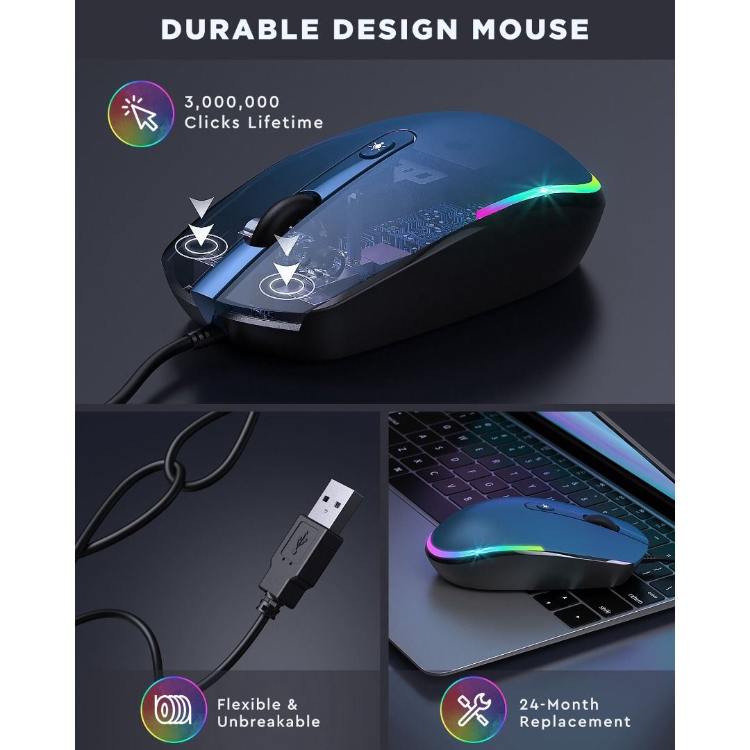 [BNIB] Seenda (MS201) USB Wired LED RGB Quiet Mouse, 4 Color LED RGB ...