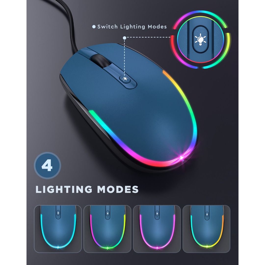 [BNIB] Seenda (MS201) USB Wired LED RGB Quiet Mouse, 4 Color LED RGB ...