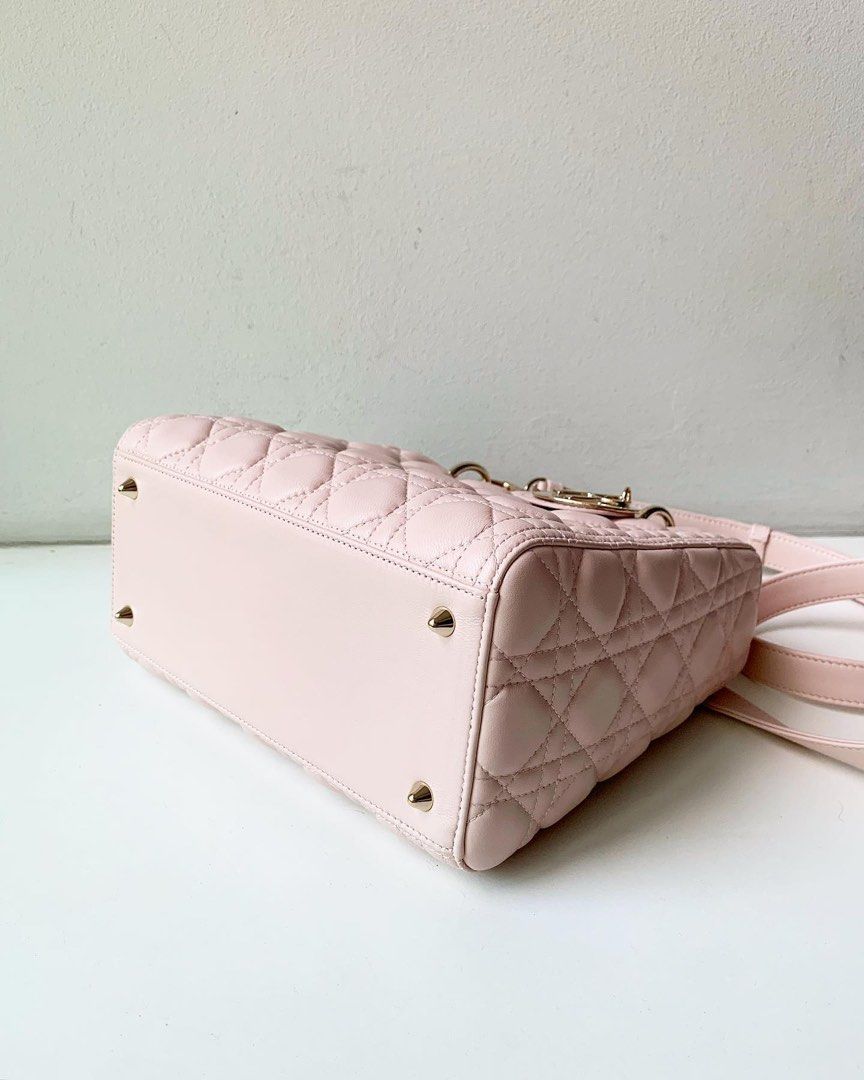 Christian Dior Powder Pink Lambskin Medium Lady Dior in Light GHW ...
