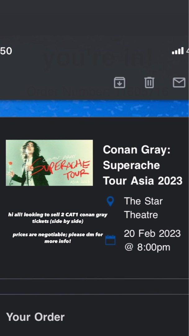 2 PAX CAT 1 Conan Gray 2023 Singapore Tickets, Tickets & Vouchers ...