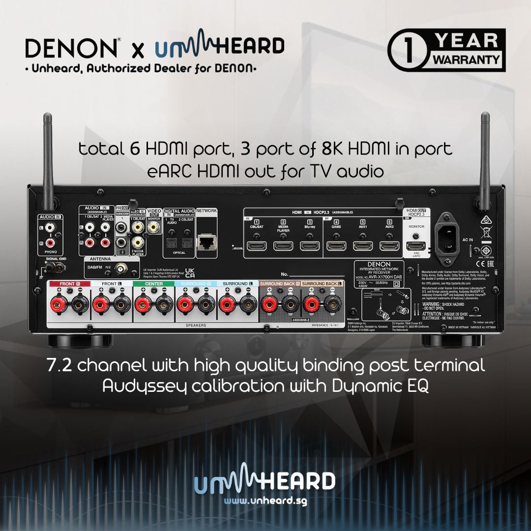 Denon AVR-X1700H AV Receiver 7.2 Home Theatre Amplifier Denon X1700 ...