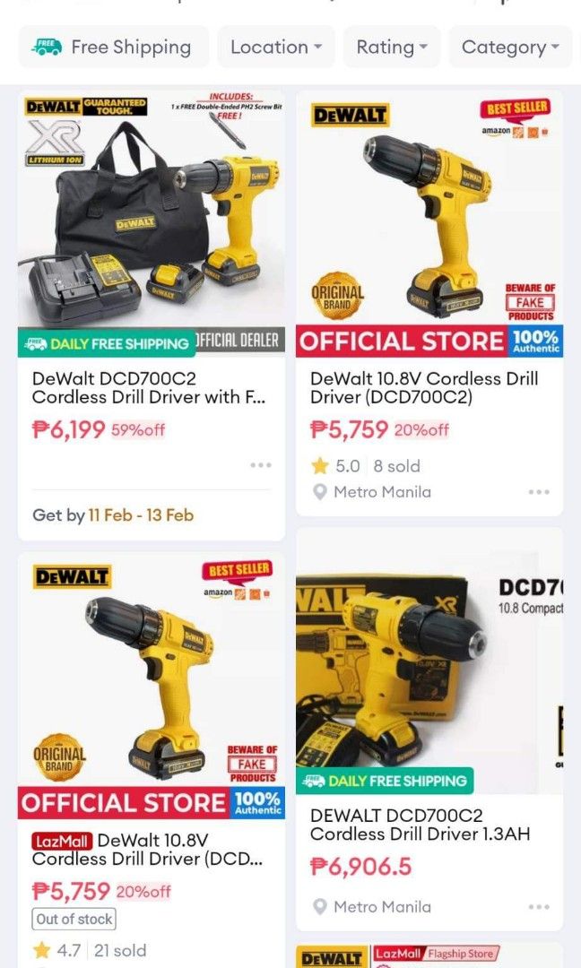 DeWalt 10.8V Cordless Drill Driver (DCD700C2), Furniture & Home Living, Home Improvement ...