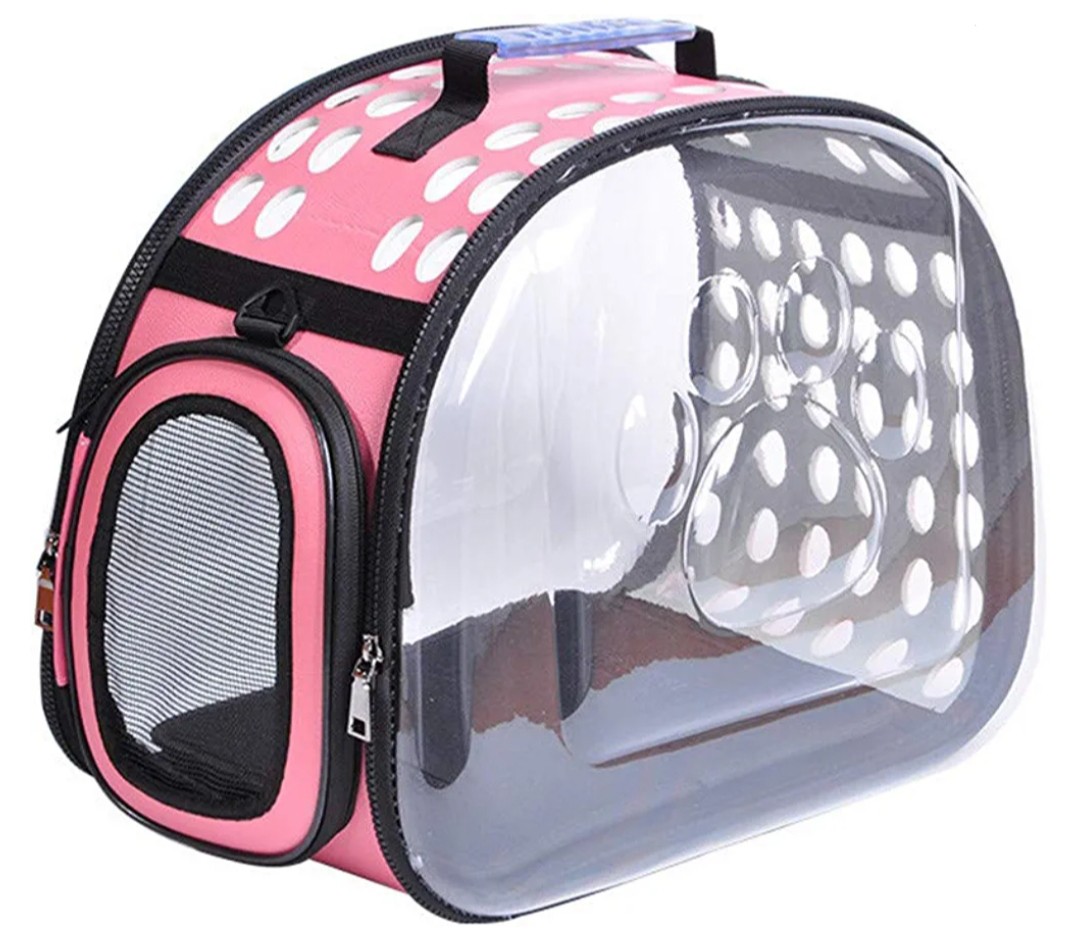 Pet carrier capsule travel bag - LARGE (color: PINK transparent only ...