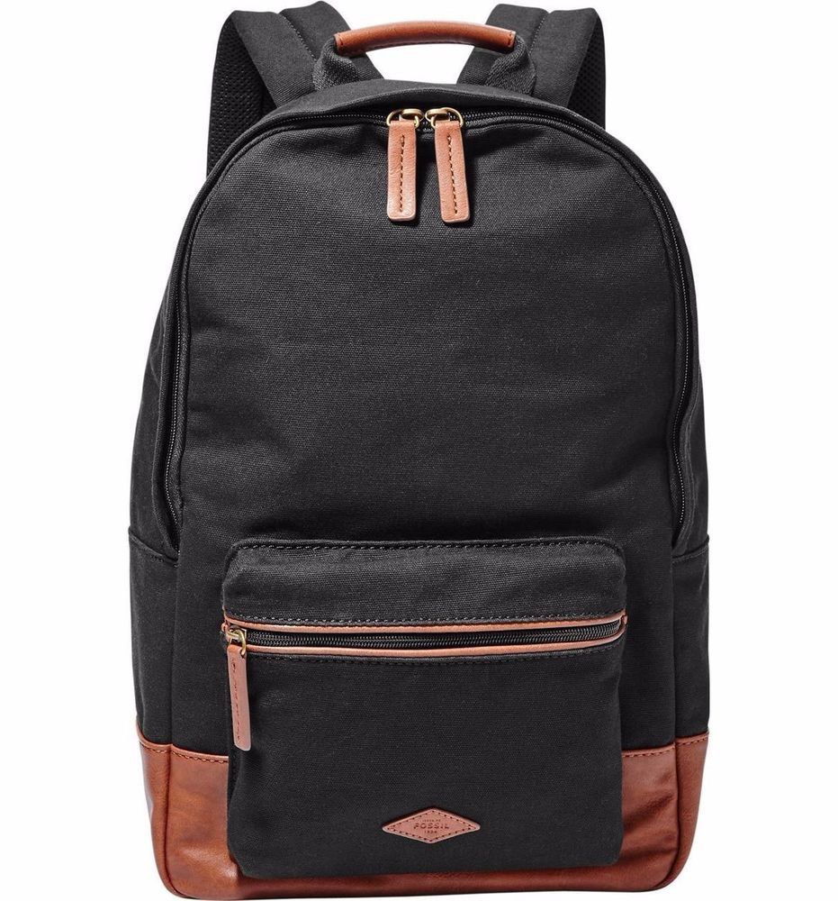 Fossil Estate Black Canvas & Leather Backpack, Men's Fashion, Bags ...