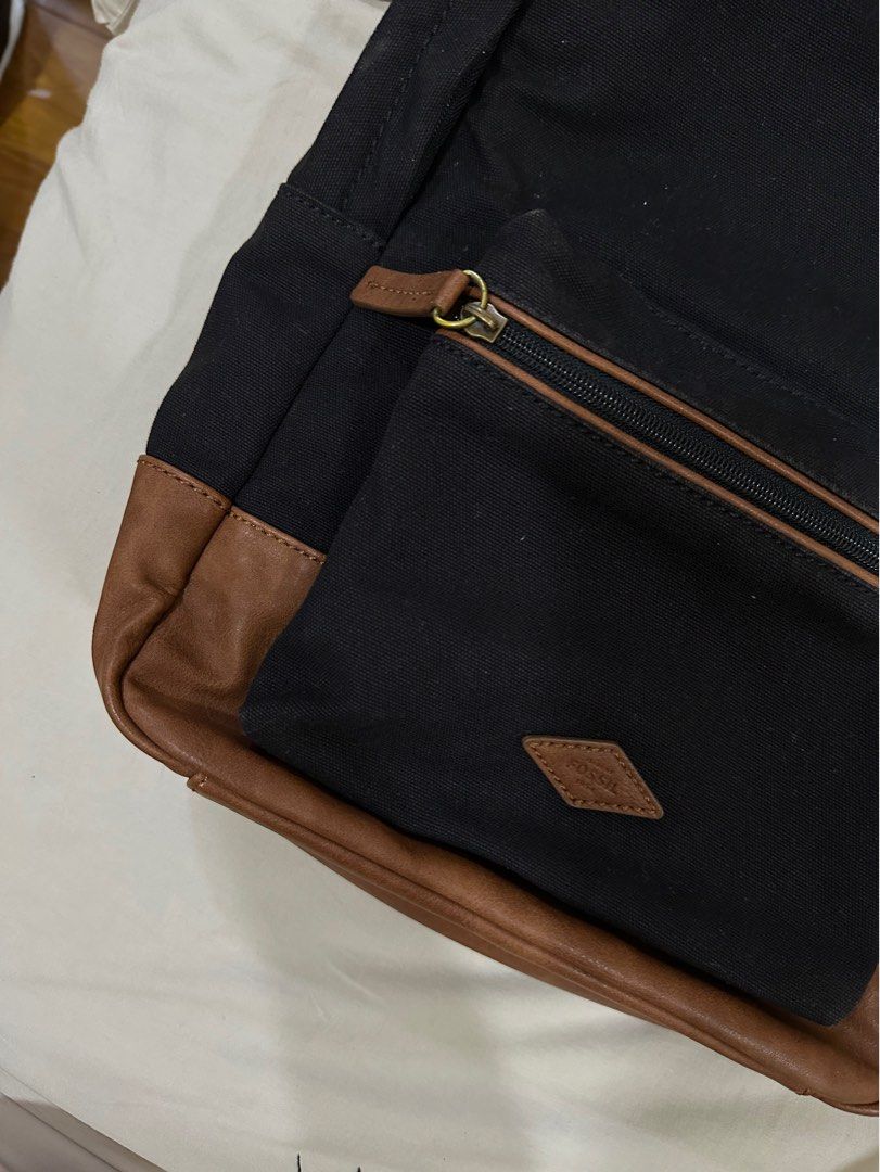 Fossil Estate Black Canvas & Leather Backpack, Men's Fashion, Bags ...