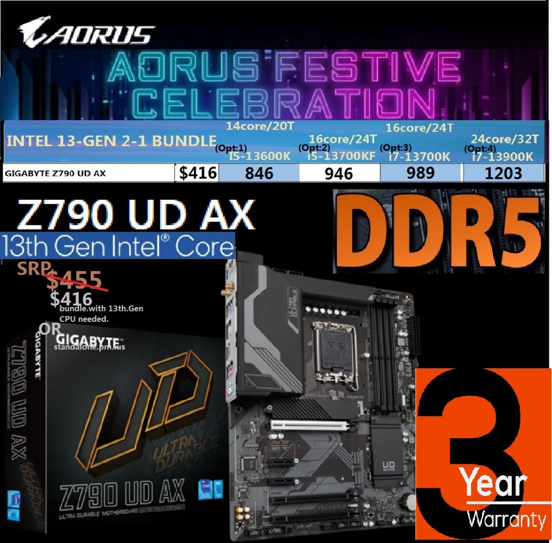Gigabyte Z790 UD AX [DDR5]_LGA 1700 motherboard(3y), if_bundle_with ...