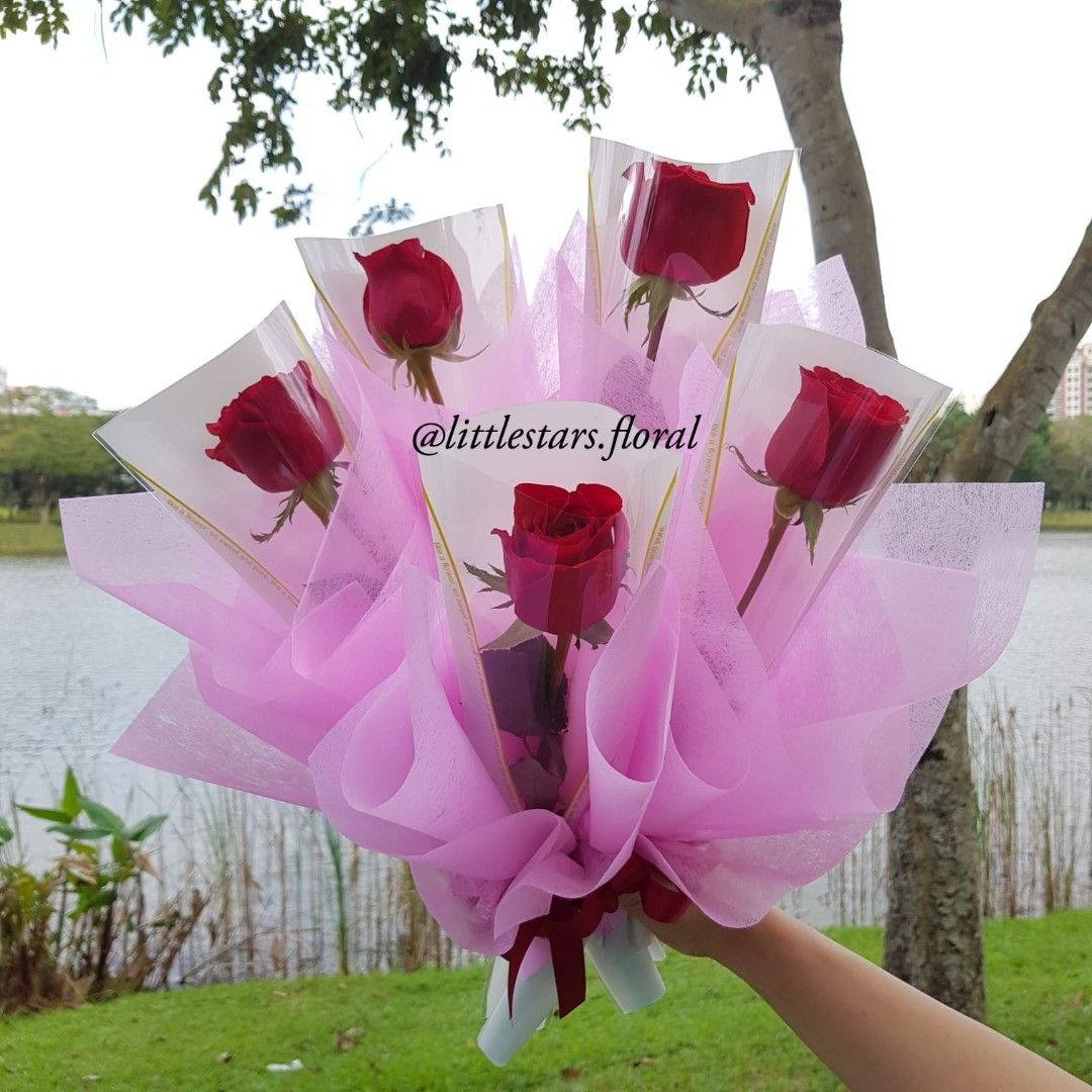 [In stock]Only One Fresh Single Stalk Red Rose Bouquet, Hobbies & Toys ...