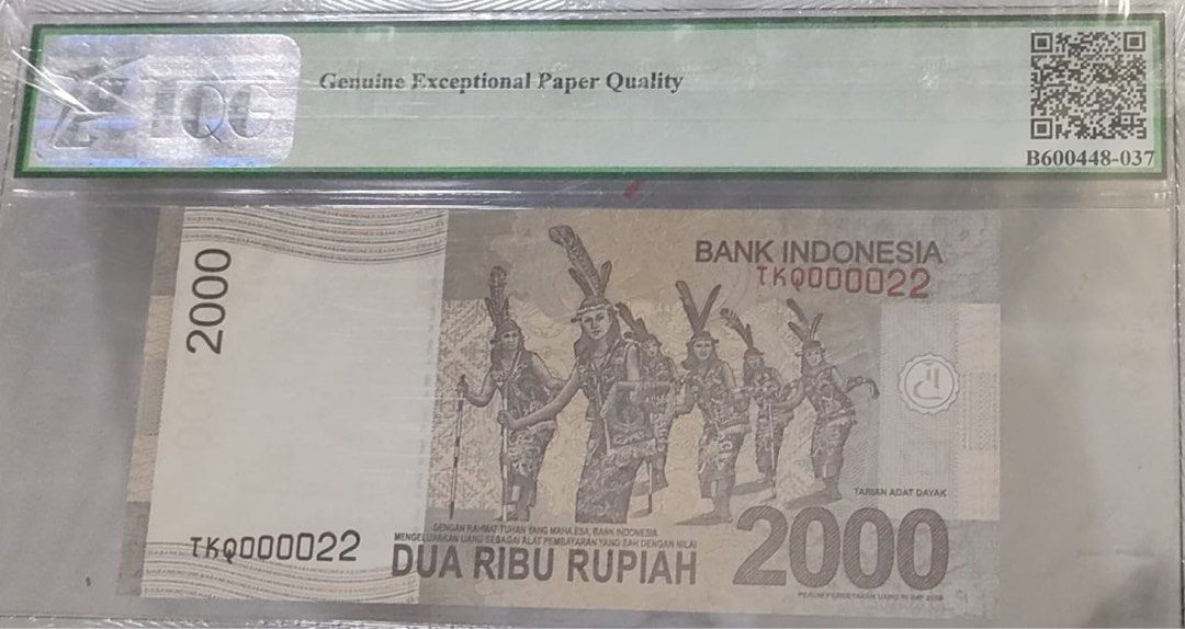 Indonesia 2000 rupiah with TQG 65 GEPQ low number, Hobbies & Toys ...