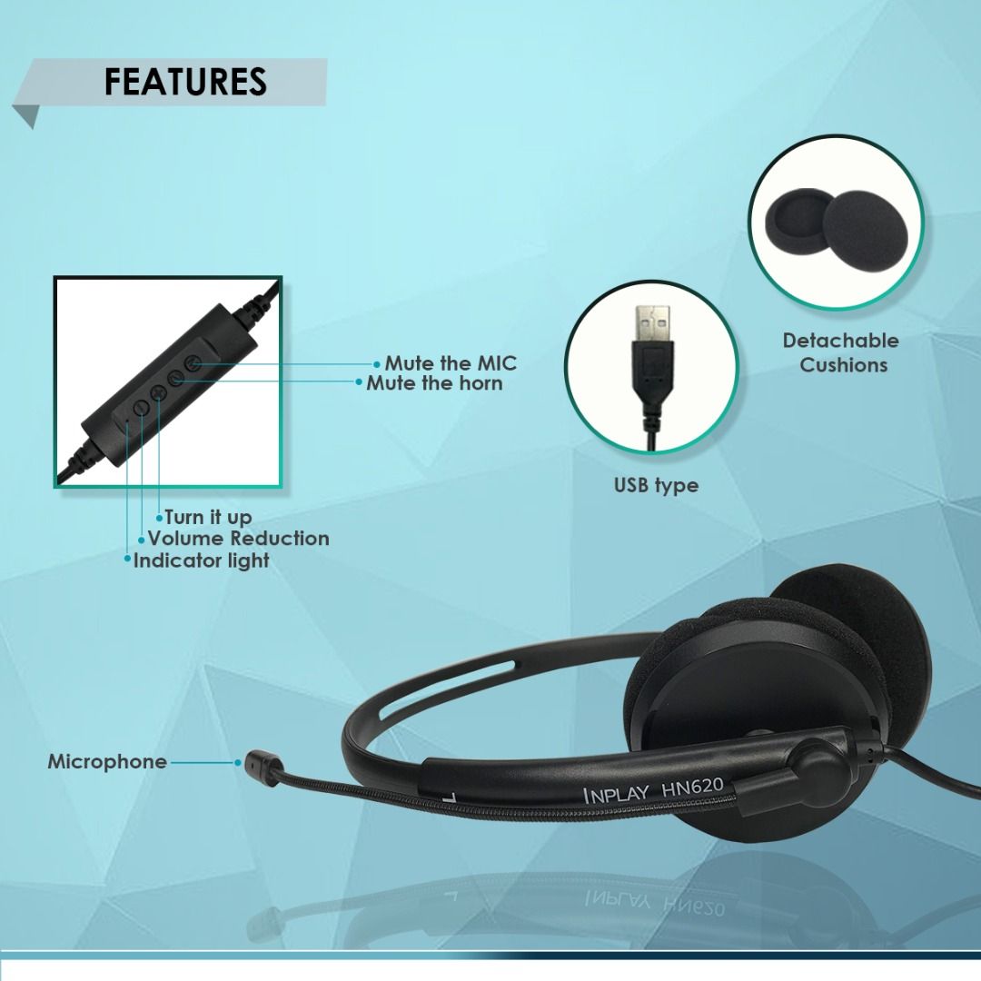 Inplay Headset (HN-620) Usb TYPE with Noise Cancellation, Audio ...
