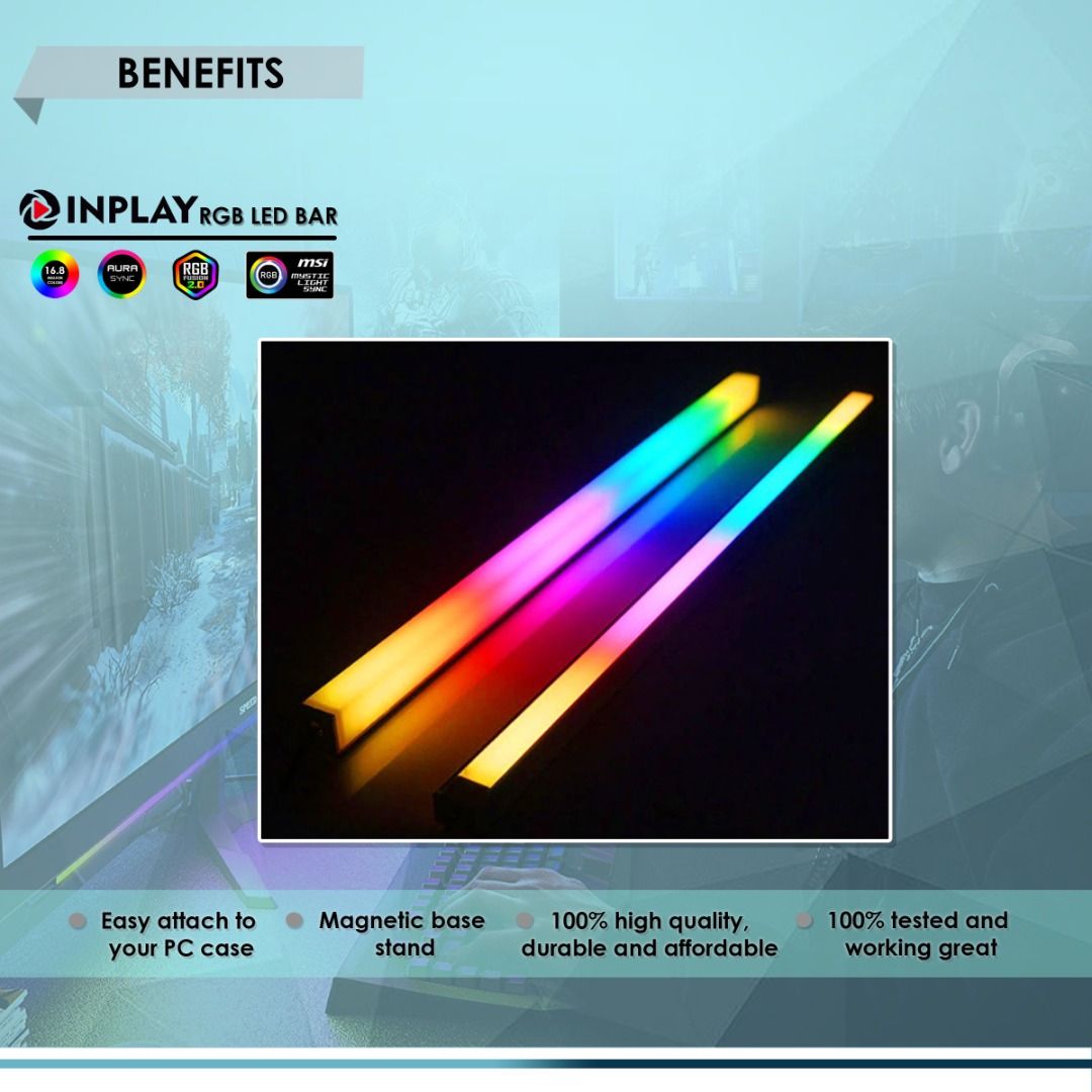 INPLAY ICE BAR, RGB LED BAR, MAGNETIC BASE STAND, EASY ATTACH TO YOUR ...