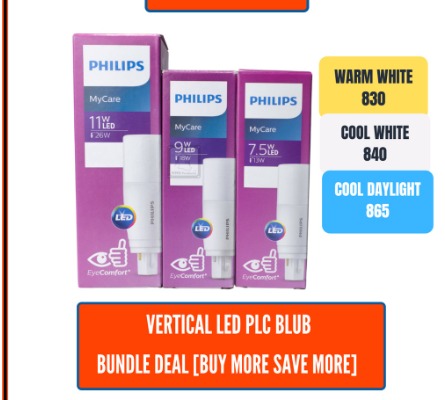 Philips LED Vertical PLC PL-C G24D 9w 7.5W Light Bulb Warm White Cool ...