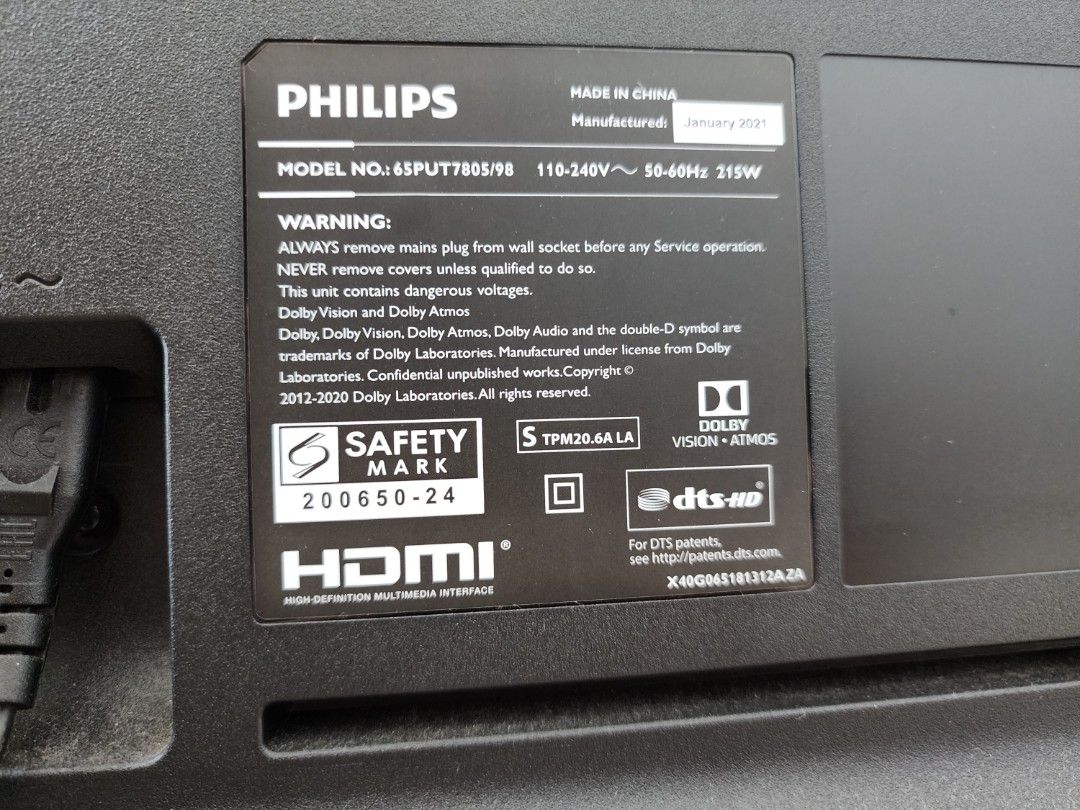 Phillips 65 inch TV (2021 model), TV & Home Appliances, TV ...