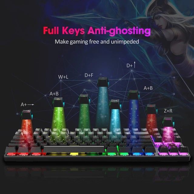 PICTEK PC244a Wired Gaming Keyboard Mechanical Keyboard RGB LED Backlit ...