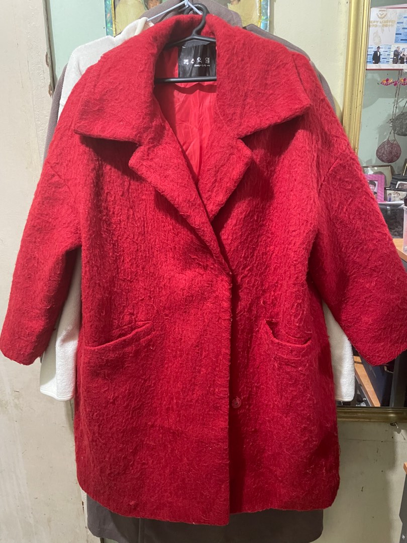 Red Wool Coat Womens Fashion Coats Jackets And Outerwear On Carousell