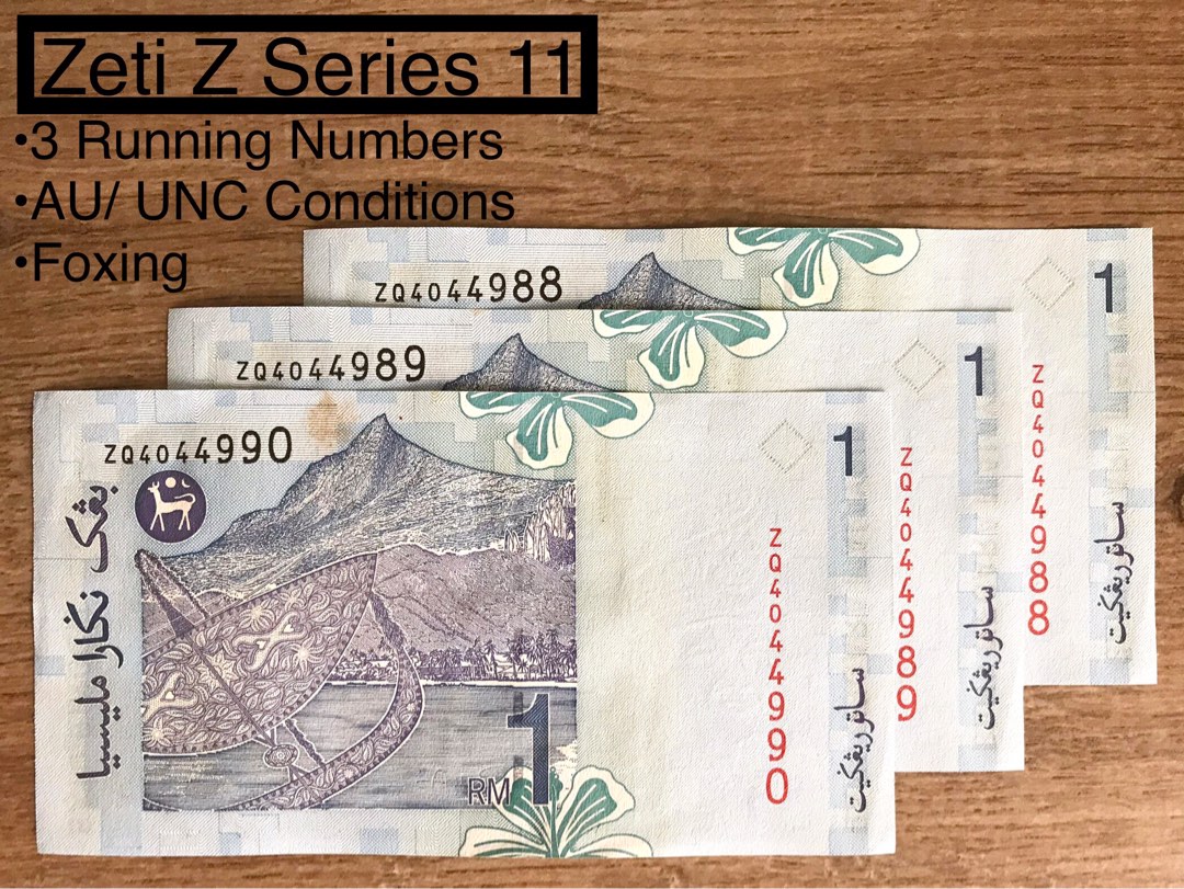 RM 1 Prefix ZQ Running Numbers Satu Ringgit Malaysia Zeti RM1 Z Series ...