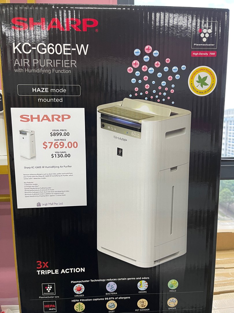 Sharp KC-G60E-W Humidifying Air Purifier, TV & Home Appliances, Air ...