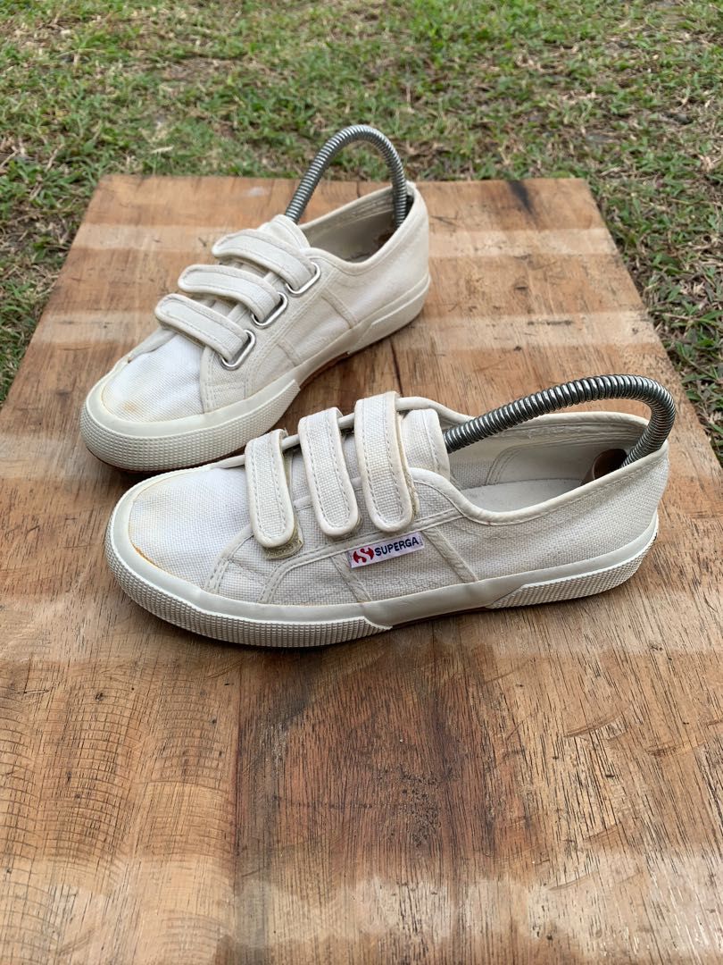 Superga classic triple white velcro, Women's Fashion, Footwear ...