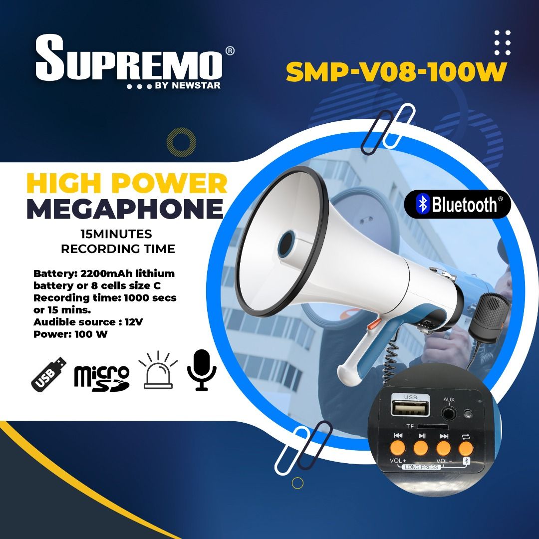 Supremo High Power Handheld Megaphone with Microphone, Audio ...