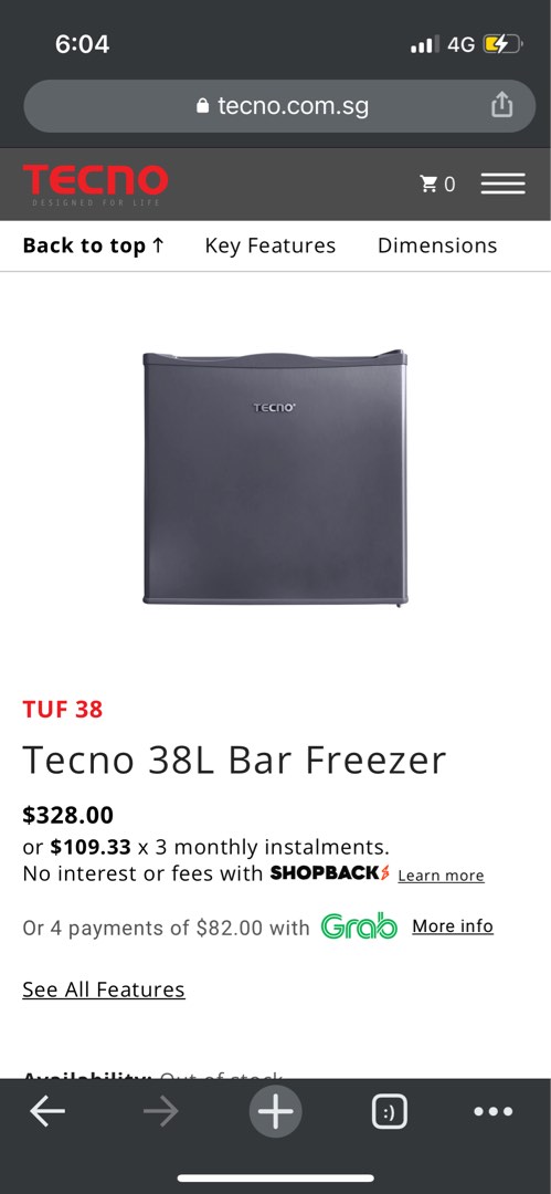 Tecno 38L Bar Freezer (Model TUP 38), TV & Home Appliances, Kitchen ...