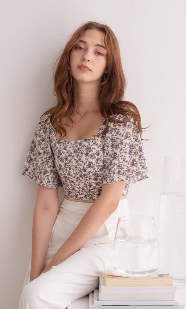 TWL Lyla Flutter Top in Purple, Women's Fashion, Tops, Blouses on Carousell