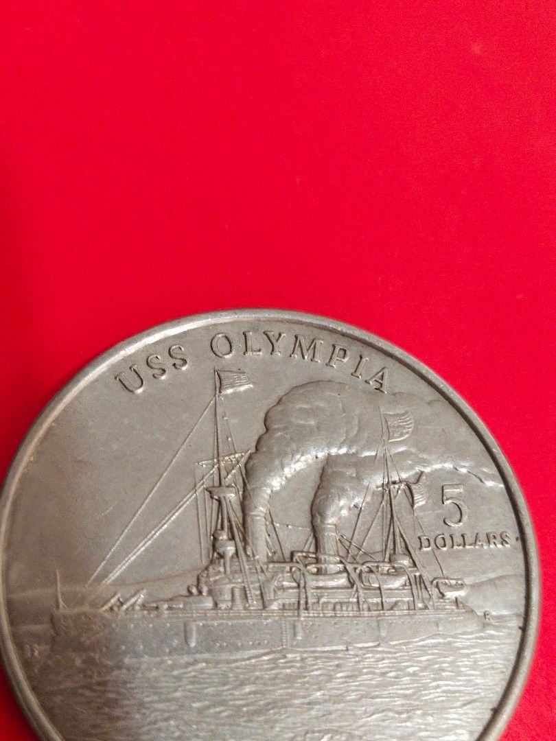 USS OLYMPIA $5.00 coin/1.5 inches in diameter/yr.1998/Nice ...