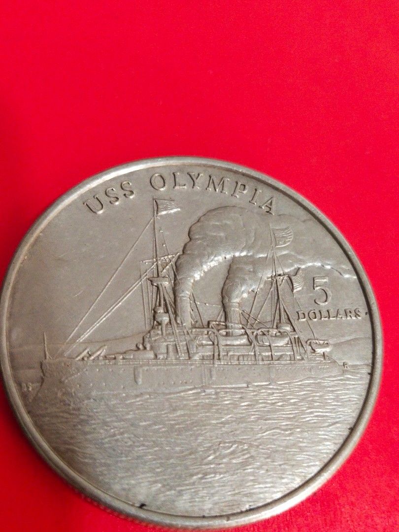 USS OLYMPIA $5.00 coin/1.5 inches in diameter/yr.1998/Nice ...