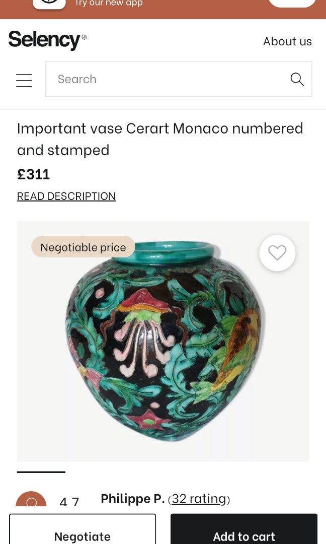 Vintage Cerart Monaco Vase, Hobbies & Toys, Collectibles & Memorabilia, Vintage Collectibles on ...