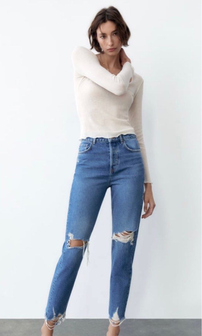 Zara Ripped Mom Jeans Z1975 on Carousell