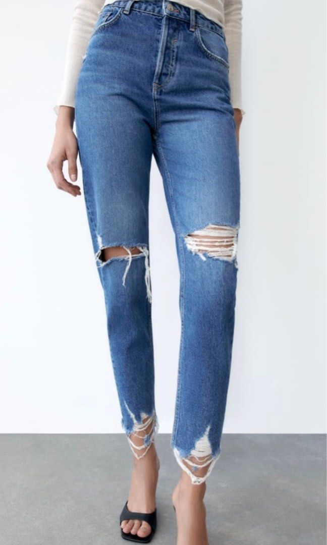 Zara Ripped Mom Jeans Z1975 on Carousell
