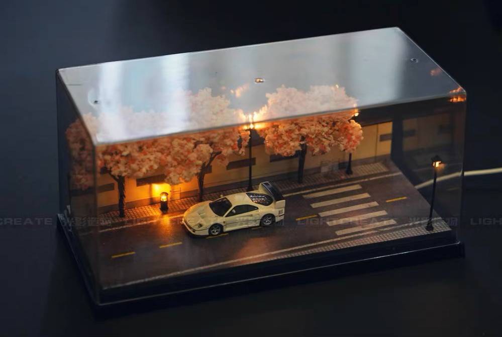 1/64 Sakura Cherry Blossom Low wall street with LED and Acrylic diorama ...