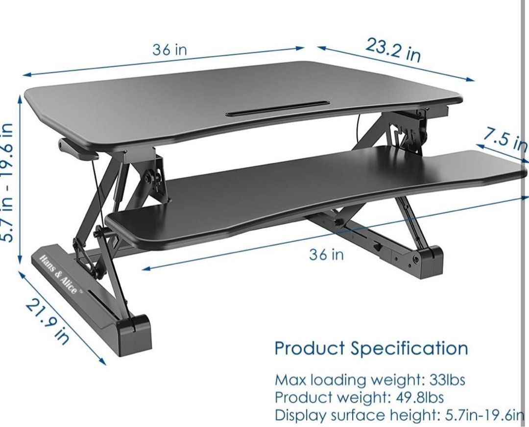 36" Adjustable Height Standing Office Desk | Stand Up Computer ...