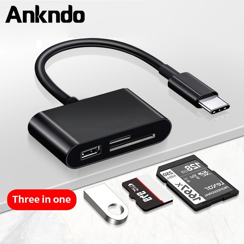 3 In 1 Type-C Micro USB SD TF phone OTG Card reader host adapter SD ...