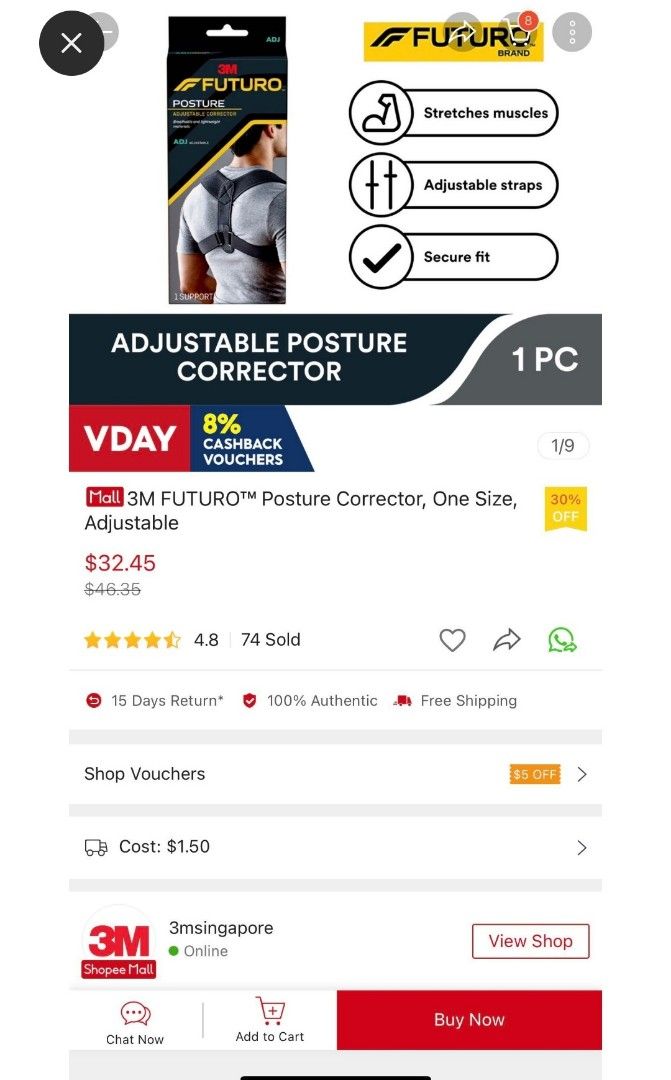 3m posture adjustable corrector, Health & Nutrition, Braces, Support ...