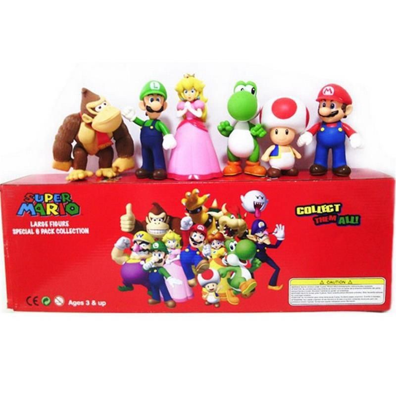6pcsset Super Mario Bros waluigi green dragon figures Set with Box ...