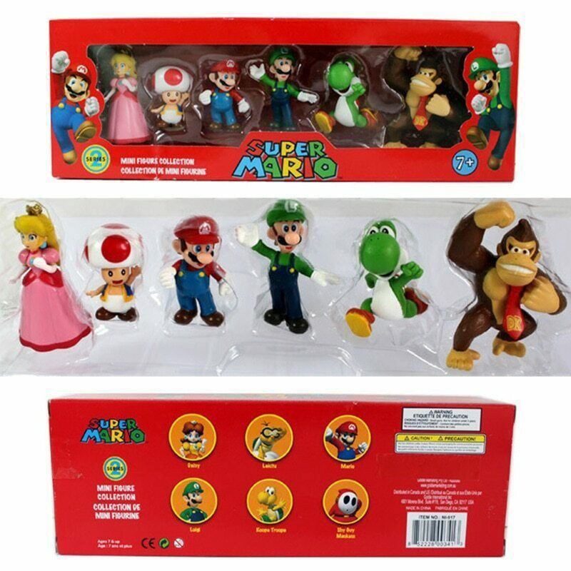 6pcsset Super Mario Bros waluigi green dragon figures Set with Box ...