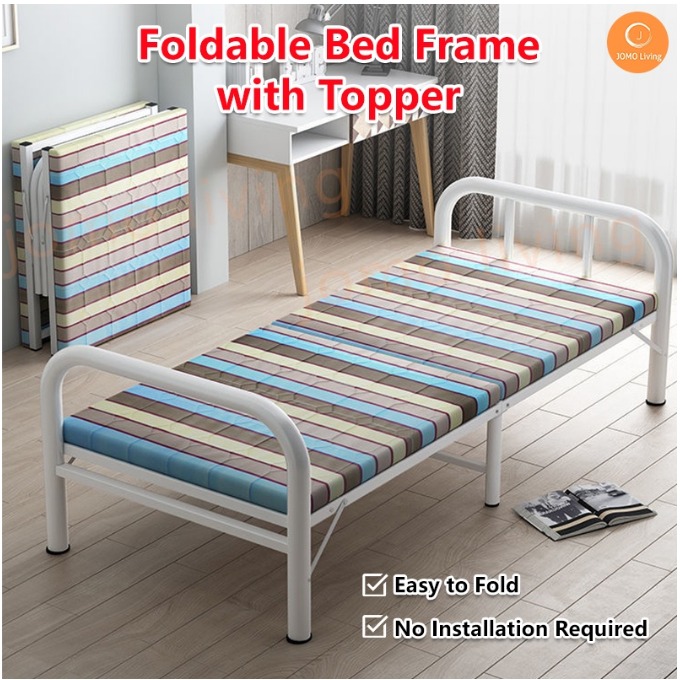 BED FRAME WITH FREE TOPPER Folding Single Double Bed Simple Portable ...
