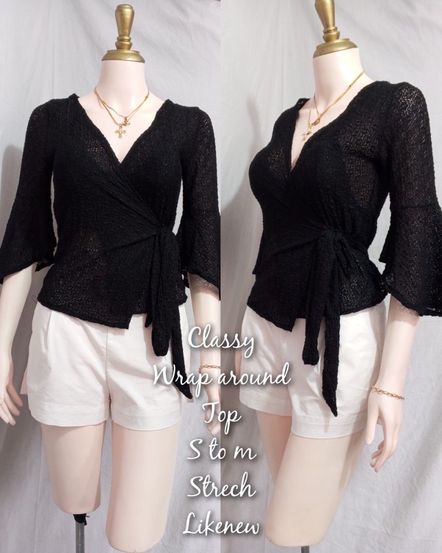 Classy wrap around top, Women's Fashion, Tops, Blouses on Carousell
