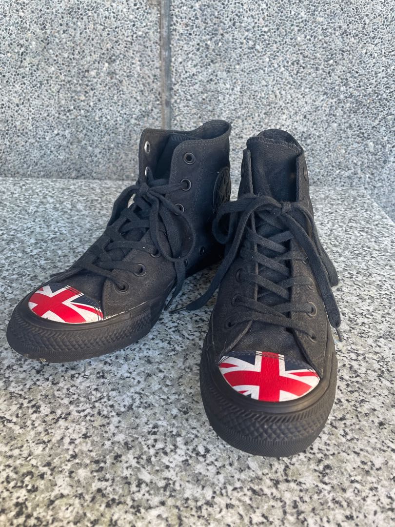 Converse Black High cut with UK flag, Men's Fashion, Footwear, Sneakers ...